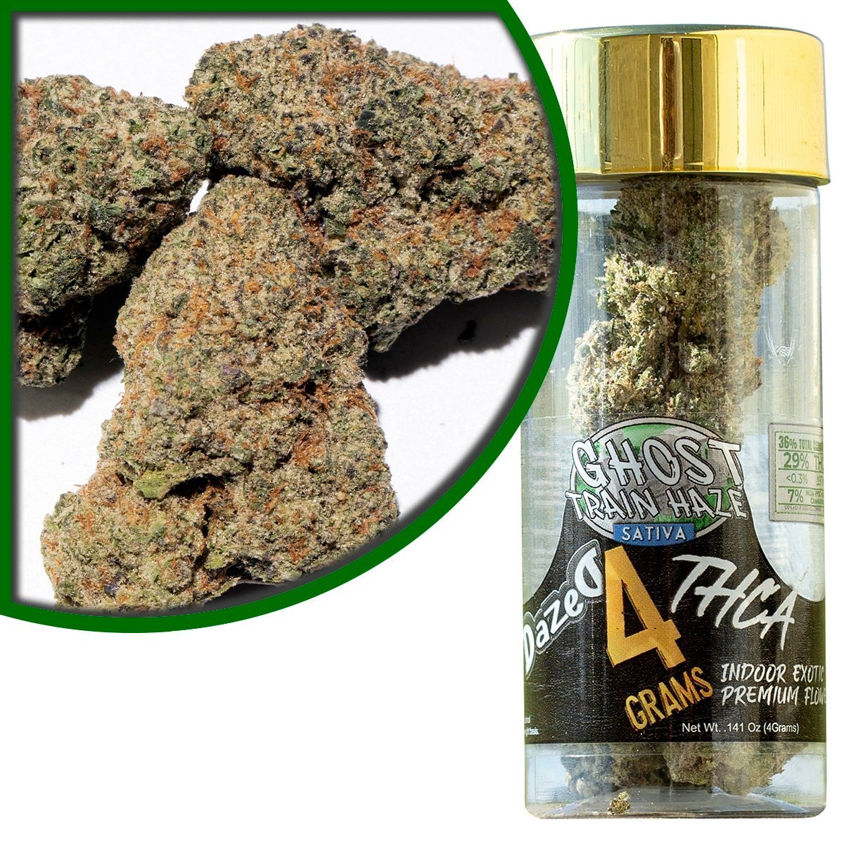 Dazed8 THCa Premium Indoor Flower Ghost Train Haze 4g - CBD THC Vape